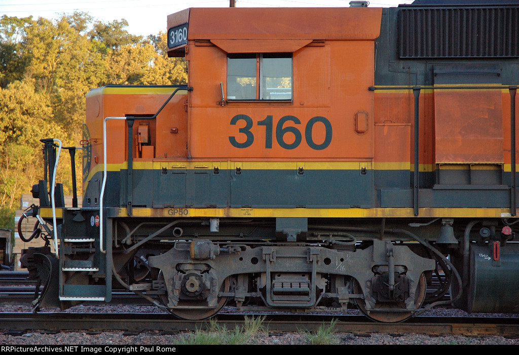 BNSF 3160, EMD GP50 ex BN 5-man crew Cab Mod, at Gibson Yard